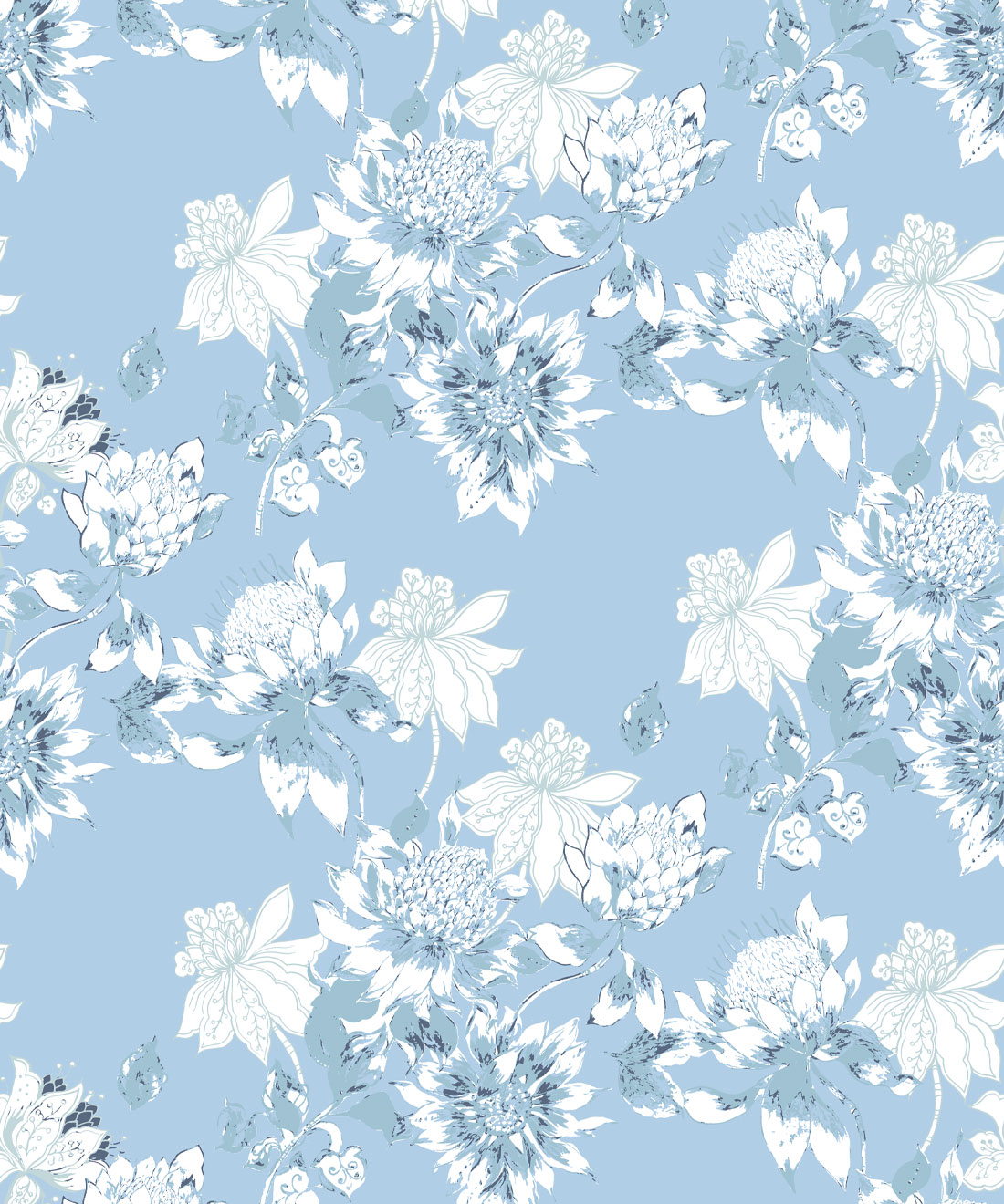 Light Blue Floral Pattern Wallpaper